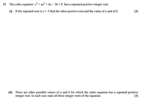 Solved The Cubic Equation X Ax2 36 0 Has Repeated Positive Integer