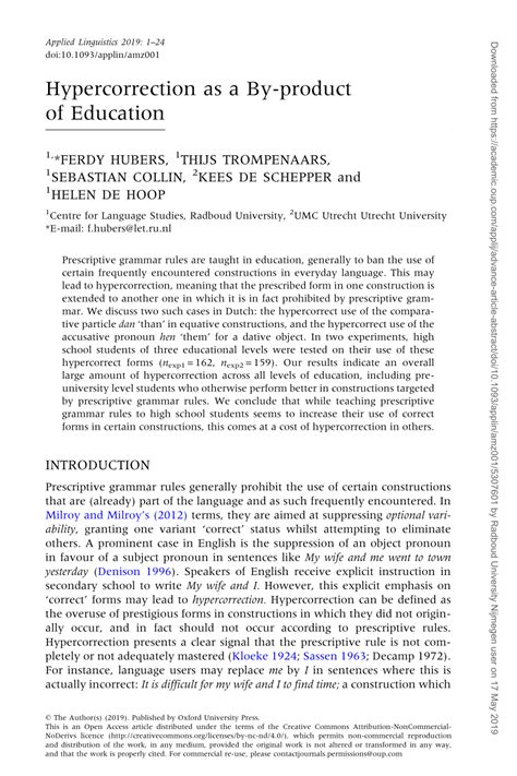 Pdf Hypercorrection As A By Product Of Education