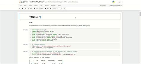 Video Completed Task 4 Of Sales Prediction Task For Codsoft Roshan