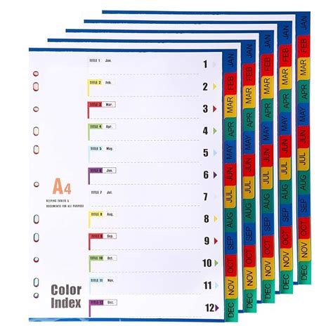 Buy A4 File Dividers 12 Part Index Jan Dec 5 Pack A4 Plastic Binder