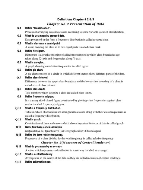 Ch 3 Definitions Pdf Arithmetic Mean Mean