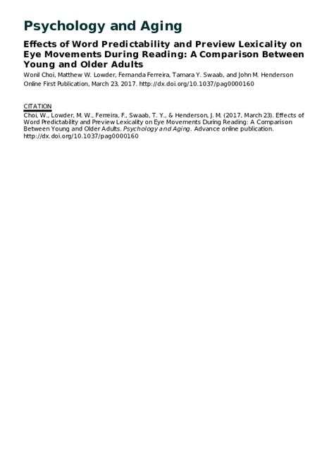 Pdf Effects Of Word Predictability And Preview Lexicality On Eye Movements During Reading A