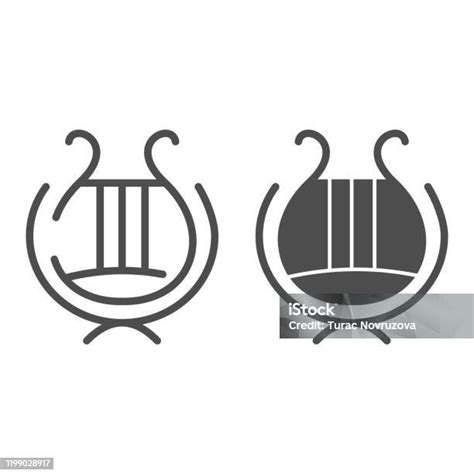 그리스 어 리어 악기 라인과 글리프 아이콘 흰색에 고립 된 고대 리라 악기 벡터 그림 웹 및 응용 프로그램을 위해 설계된 악기 개요 스타일 디자인 Eps 10 로고에 대한