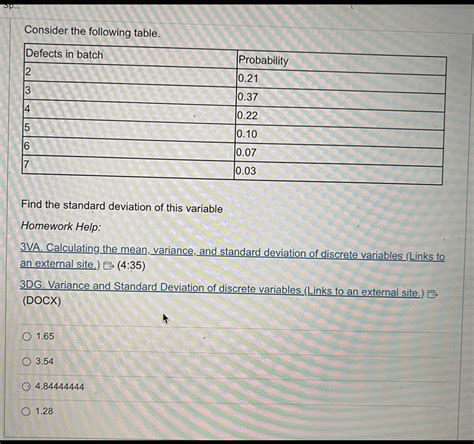 Solved Consider The Following Table Find The Standard