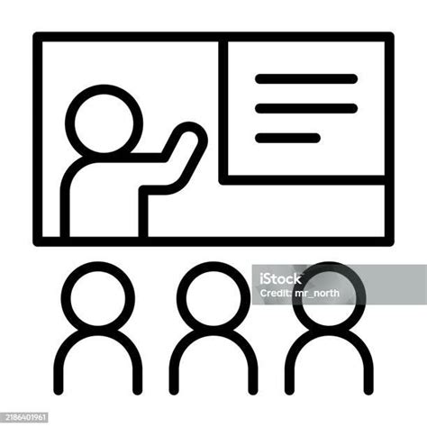 얇은 선 스타일의 온라인 교육 아이콘 벡터 일러스트 레이 션 그래픽 디자인 개념 기호에 대한 스톡 벡터 아트 및 기타 이미지 개념 기호 고립 색상 교사 교육 관련