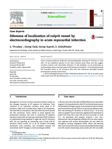 Pdf Dilemma Of Localization Of Culprit Vessel By Electrocardiography In Acute Myocardial