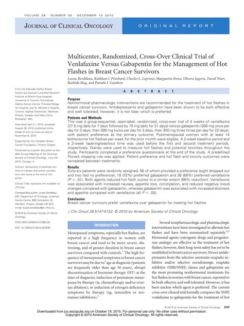 Pdf Multicenter Randomized Cross Over Clinical Trial Of Venlafaxine Versus Gabapentin For