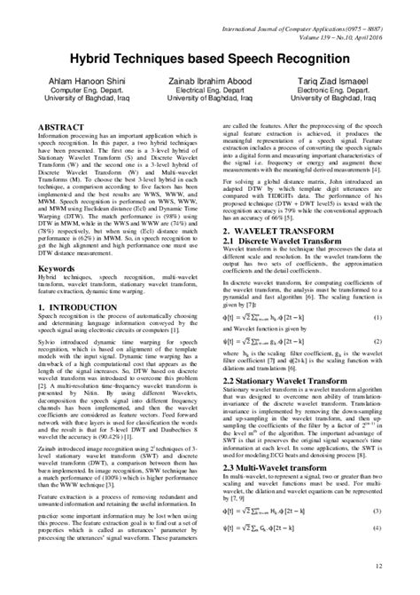 Pdf Hybrid Techniques Based Speech Recognition