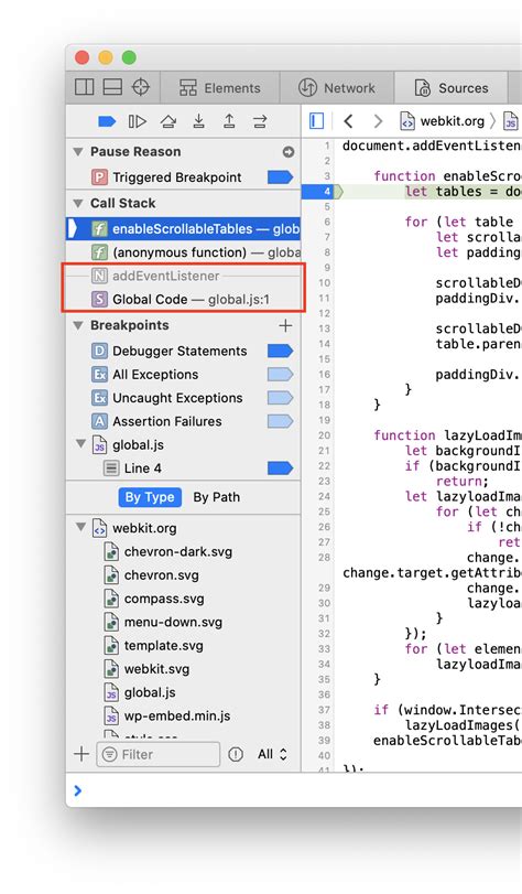 Sources Tab Webkit