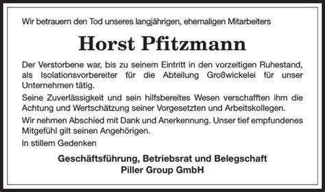 Traueranzeigen Von Horst Pfitzmann Harztrauer De