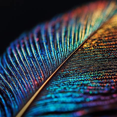 Closeup Of A Vibrant Peacock Feather With Iridescent Colors Premium
