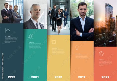 Simple Minimalistic Stripe Steps With Photo Placeholders Timeline Template Stock Template