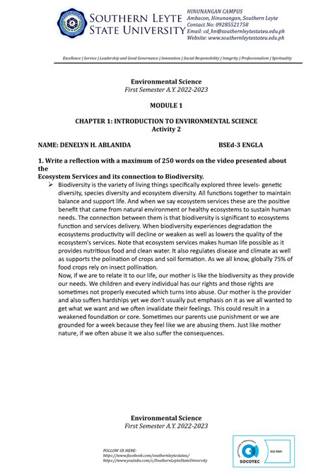 Envi Sci Learning Task Environmental Science First Semester A