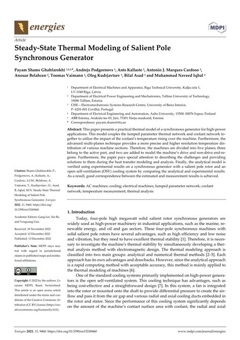 Pdf Steady State Thermal Modeling Of Salient Pole Synchronous Generator