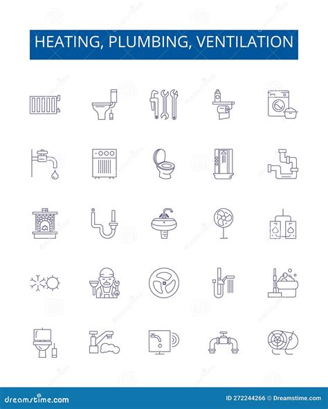 Heating Plumbing Ventilation Line Icons Signs Set Design Collection