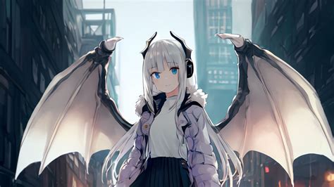 Download Wallpaper 1366x768 Girl Horns Daemon Wings Anime Tablet