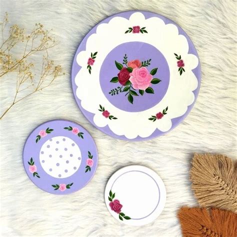 خرید و قیمت ست دیوارکوب دکوری خوشرنگ یاسی نقاشی شده هنر دست مناسب هدیه ترب