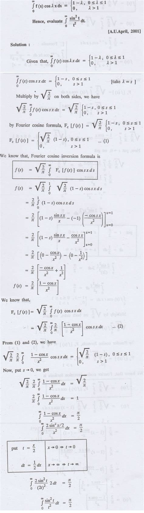 Fourier Sine And Cosine Transforms Examples