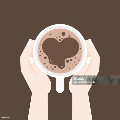 손을 잡고 컵에 거품 커피 애 인 개념에 대 한 평면 디자인 벡터의 심장 모양으로 커피 컵 갈색에 대한 스톡 벡터 아트 및 기타 이미지 Istock