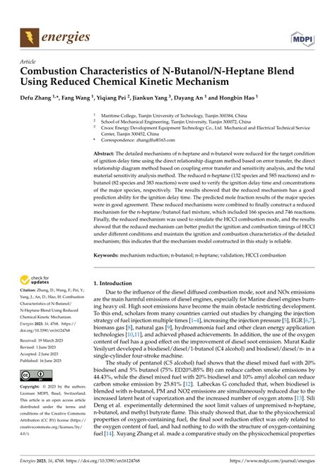 Pdf Combustion Characteristics Of N Butanoln Heptane Blend Using Reduced Chemical Kinetic
