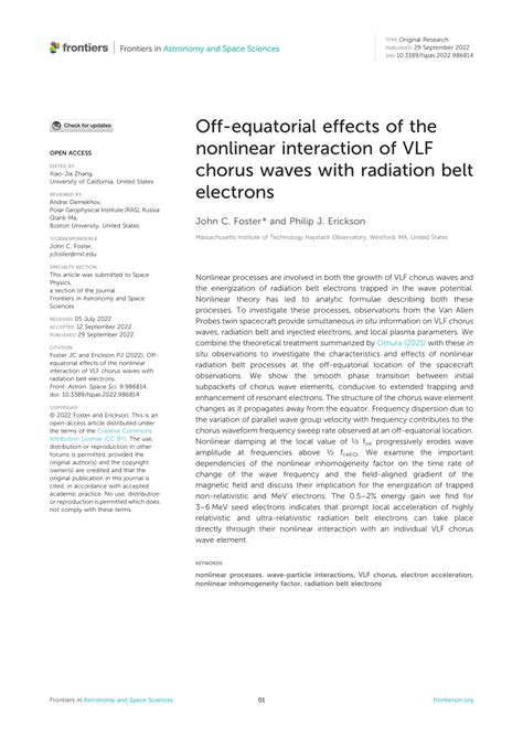 Pdf Off Equatorial Effects Of The Nonlinear Interaction Of Vlf Chorus