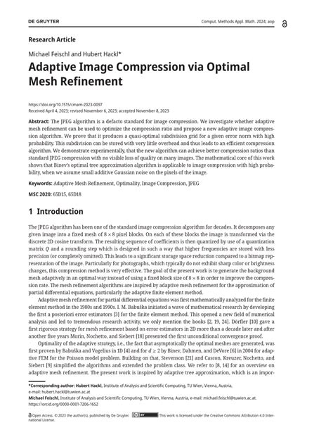 Pdf Adaptive Image Compression Via Optimal Mesh Refinement