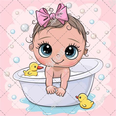 وکتور نوزاد دختر در وان حمام