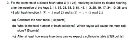 Solved 3 For The Contents Of A Closed Hash Table H 0 22