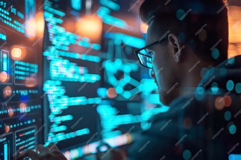 Premium Photo Man Programmer Code On Computer Screen With