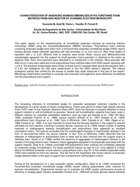 Characterization Of Anaerobic Biomass Immobilized In Polyurethane Foam Matrices Pdf