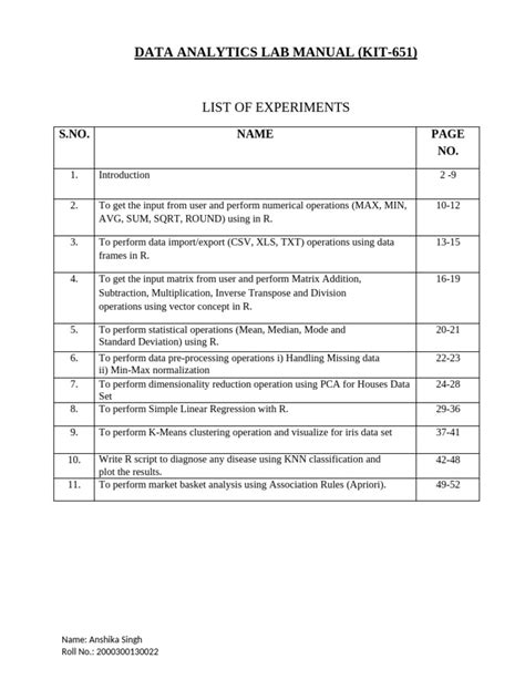 Data Analytics Lab Manual Pdf R Programming Language Data Type