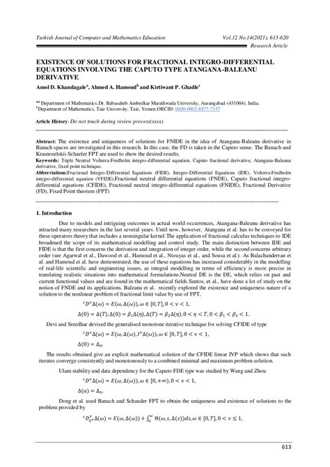 Pdf Existence Of Solutions For Fractional Integro Differential Equations Involving The Caputo