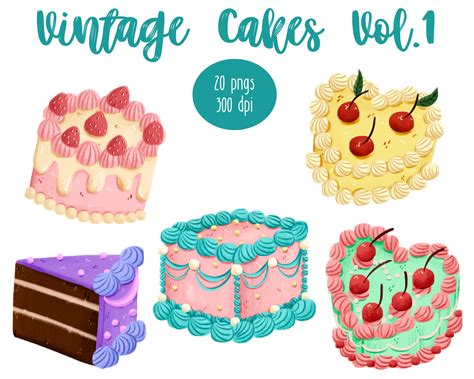 Vintage Cakes Clipart Retro Birthday Party Vintage Aesthetic Digital