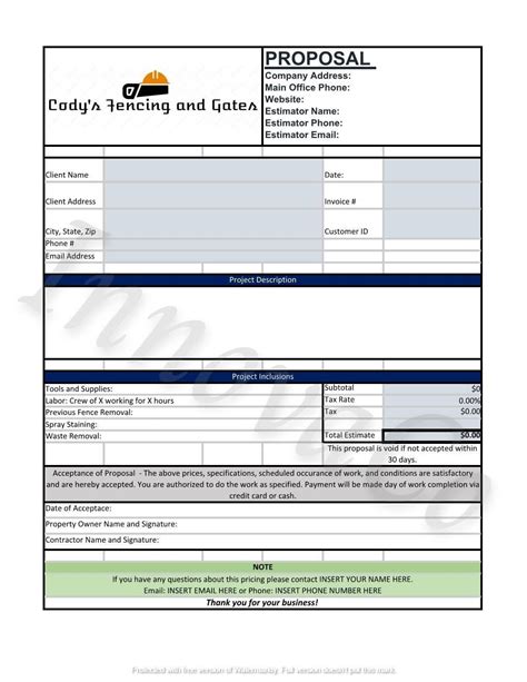 Fencing Estimate Template Fence Quote Template Fence Proposal Template Fence Repair Template