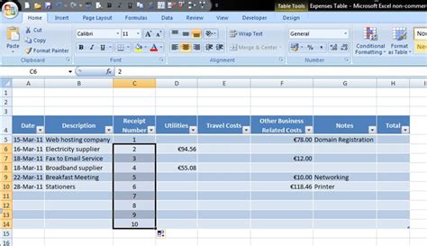 How To Add Formulas To A Table In Excel 2007 Expenses Part 3