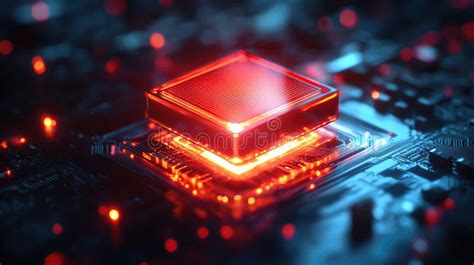 Red Glowing Cpu Close Up Of A Futuristic Red Glowing Cpu Chip Close Up Of Glowing