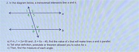 [solved] 2 in the diagram below a transversal intersects line a and b