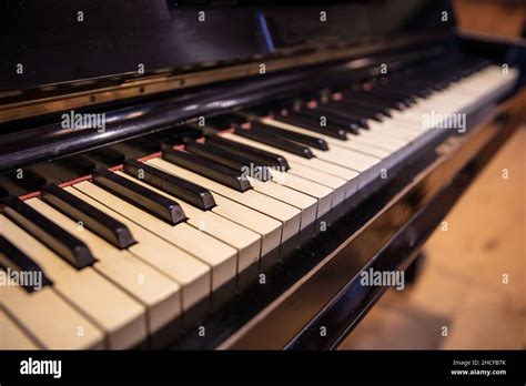 Piano Keyboard Closeup View Piano Keys On Old Wooden Musical