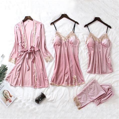 Julys Song 4 Pieces Velvet Warm Pajamas Set Women Grandado