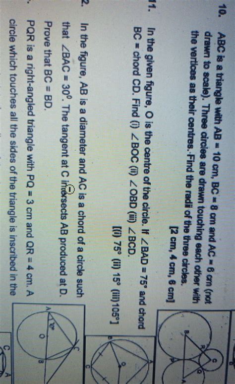 10 Abc Is A Triangls With Ab 10 Cm Bc 8 Cm And Ac 6 Cm Not Drawn To Sca