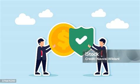 달러 동전을 들고 있는 사업가와 신뢰할 수 있고 검증된 사업 투자의 체크 표시가 있는 또 다른 방패를 들고 있습니다 검증에 대한 스톡 벡터 아트 및 기타 이미지 Istock