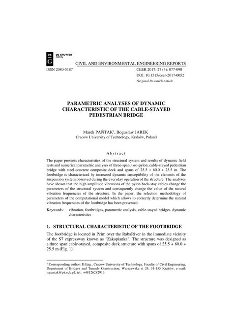 Pdf Parametric Analyses Of Dynamic Characteristic Of The Cable Stayed Pedestrian Bridge