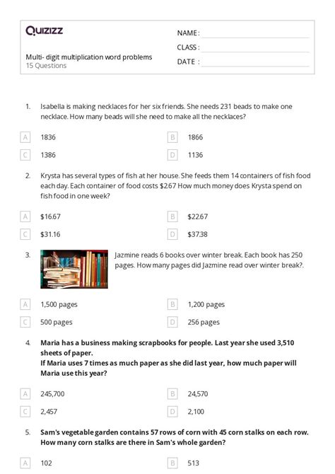 50 Multi Digit Multiplication Word Problems Worksheets On Quizizz Free And Printable