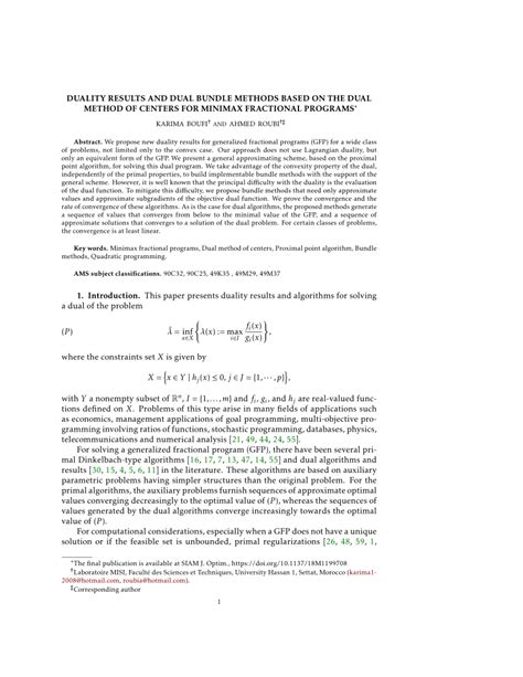 Pdf Duality Results And Dual Bundle Methods Based On The Dual Method Of Centers For Minimax
