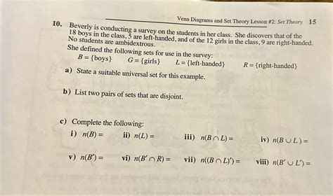 Solved Venn Diagrams And Set Theory Lesson Set Chegg Com