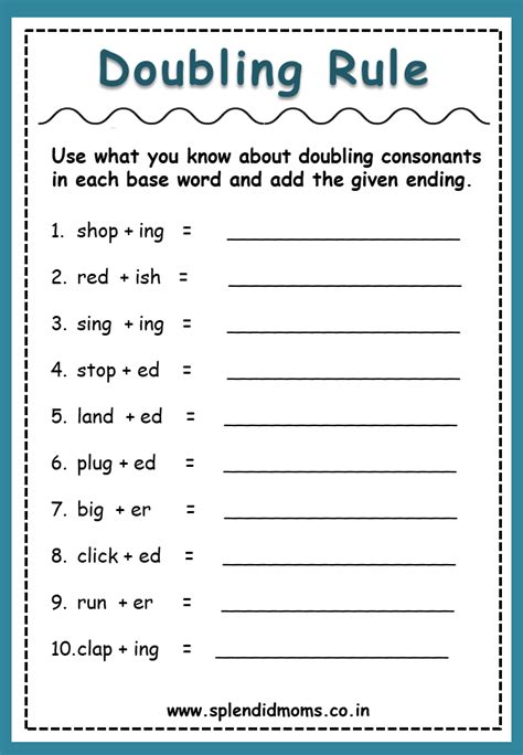 Doubling Rule Spelling Worksheet Spelling Rules Doubling Consonants