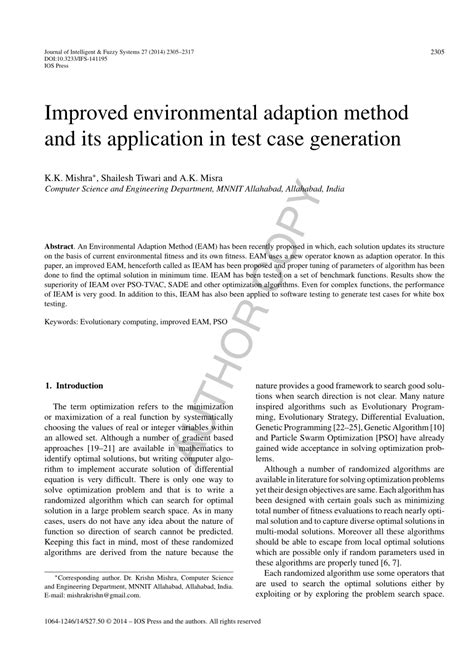 Pdf Improved Environmental Adaption Method And Its Application In