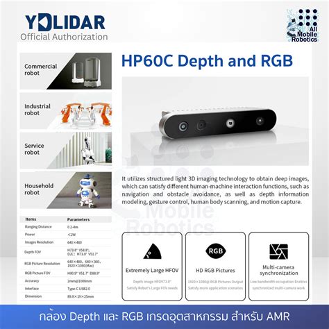 Ydlidar Hp60c กล้อง Depth และ Rgb เกรดอุตสาหกรรม สำหรับ Amr All
