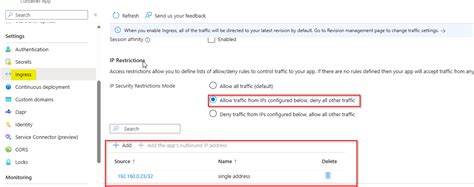can azure container apps be configured with ip restrictions on external