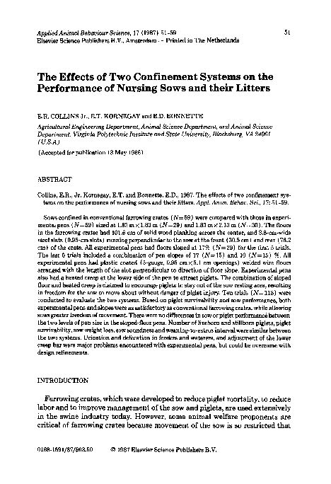 Pdf Confinement Systems For Nursing Sows Performance